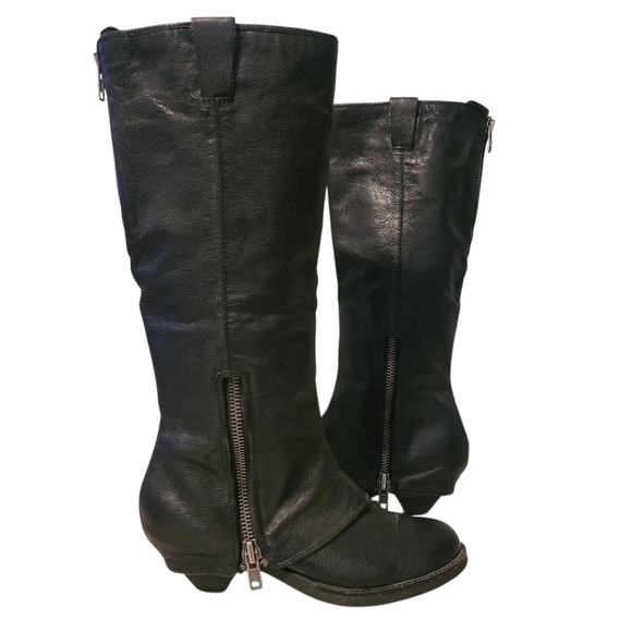 Ash | Shoes | Ash Black Leather Moto Covered Heels Zippers Biker Tall ...